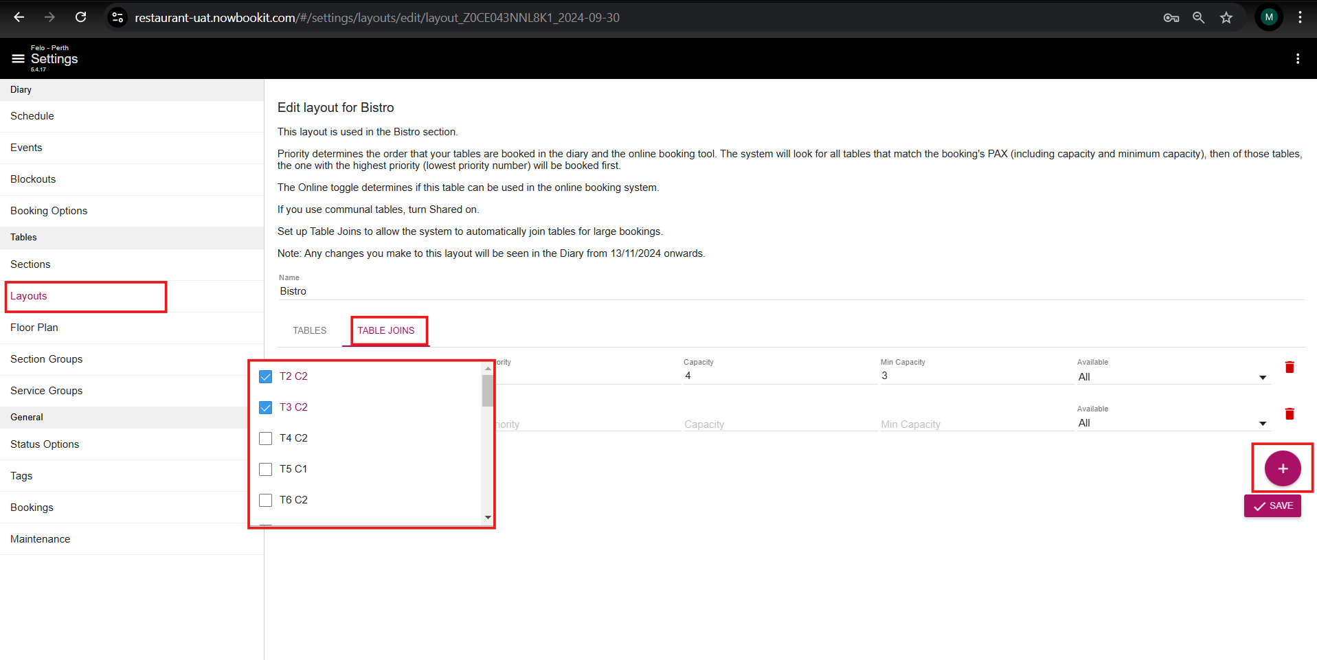 Creating Table Joins Within Your Diary